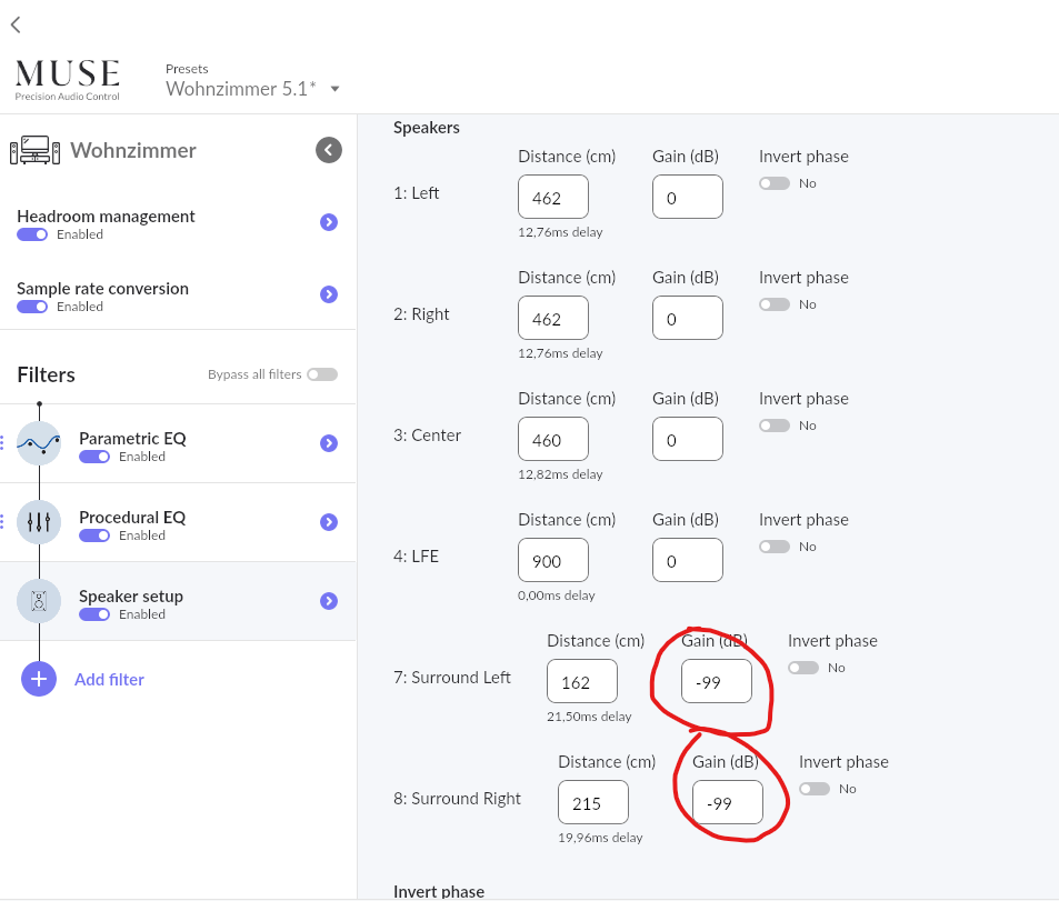 MUSE Displays 7.1 Settings in Speaker Setup for 5.1 Devices [Ticket In ...