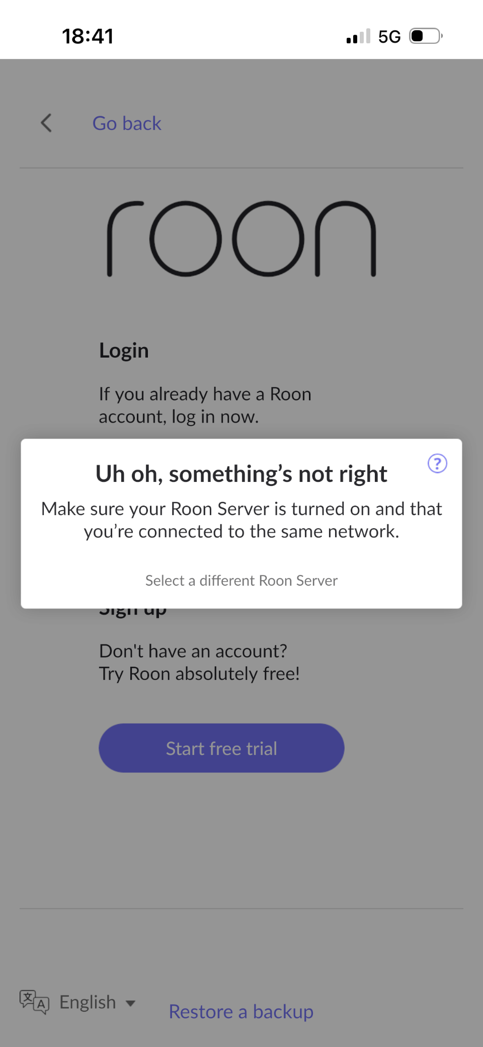 Unable To Connect To Roon Server Despite Sign In Attempt Ref Fi8gka Support Roon Labs