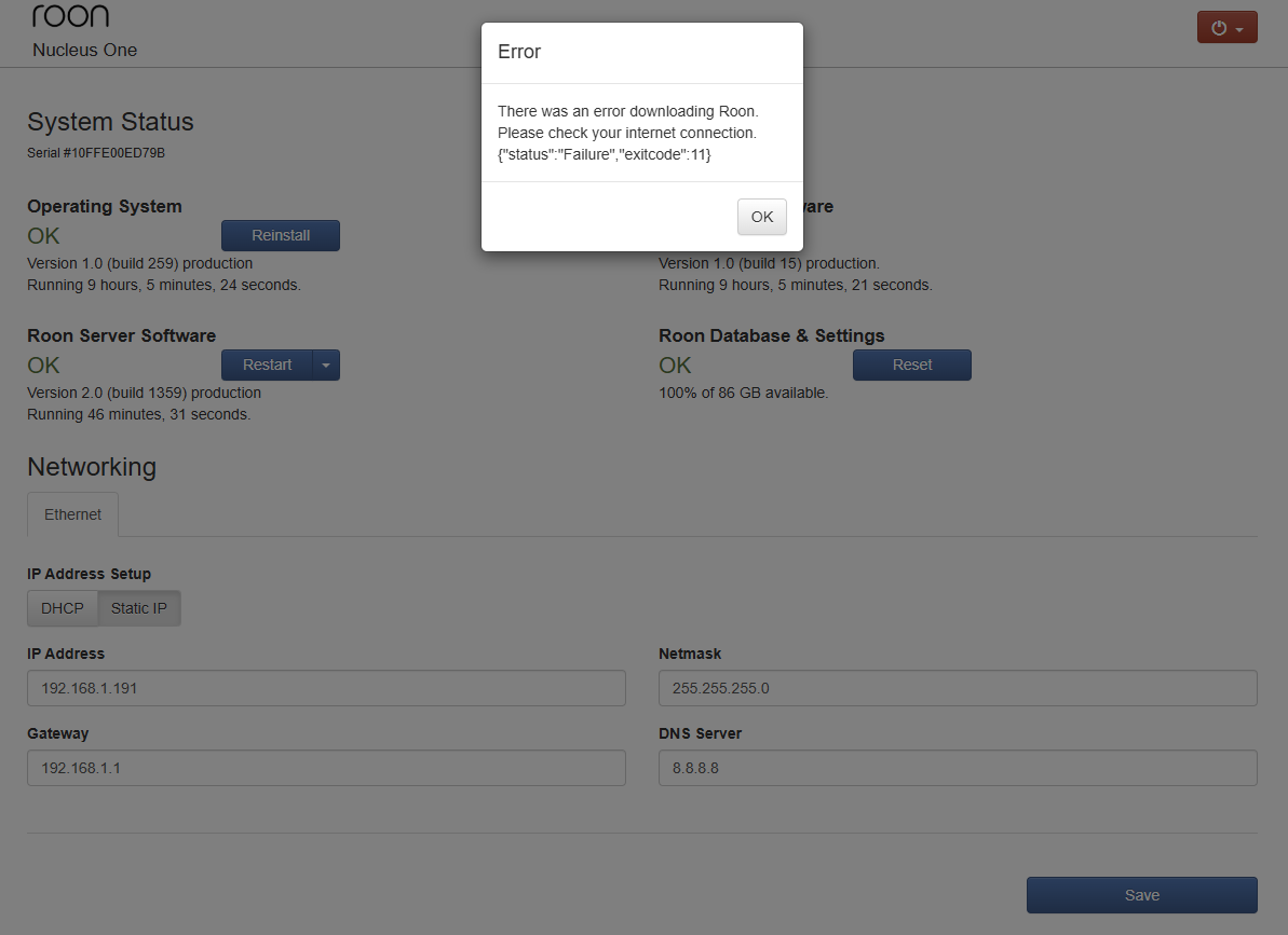 Nucleus One fails to update from version 1.0 (build 259) with exit code ...