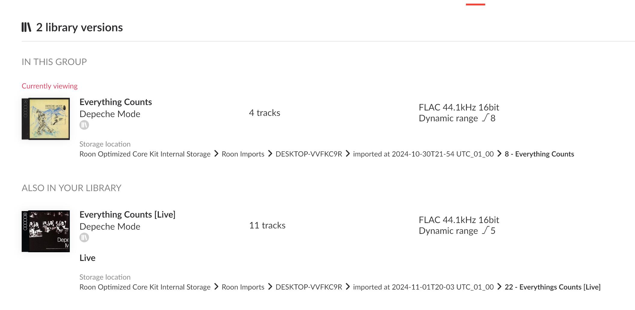 Both versions of 'Everything Counts' not showing in discography (ref# ...