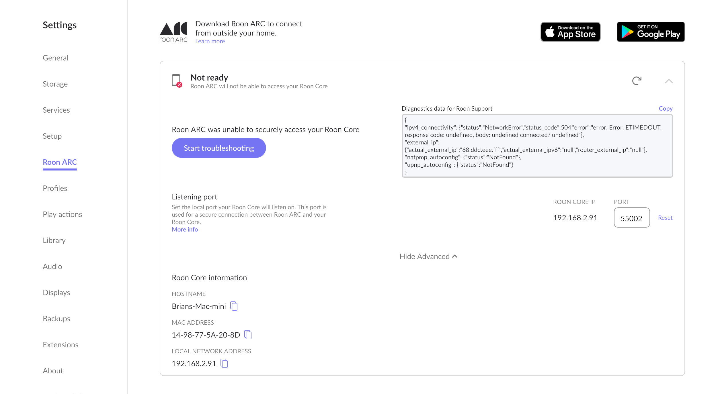 Cannot Connect Outside Home Network Roon Arc Issue Ref B8nsdo Support Roon Labs Community