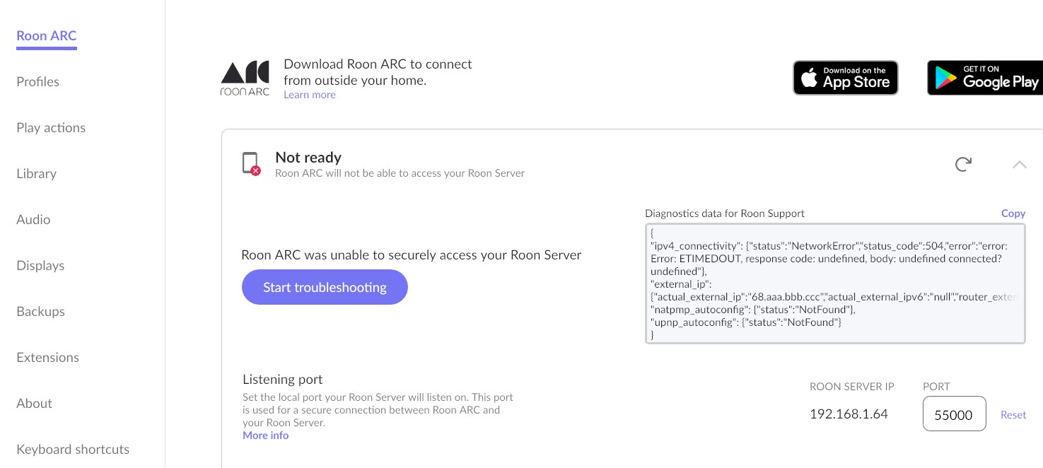 Roon Arc Unable To Securely Access Roon Server Ref Ht7nqe Arc Port